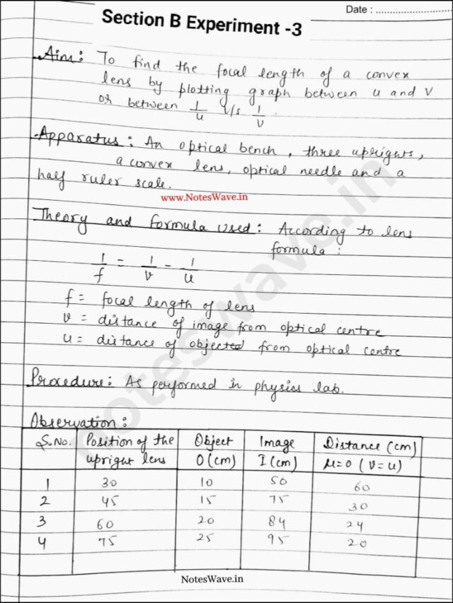 Class 12 Physics Practical File pdf Section B Experiment 3 | 2024-25